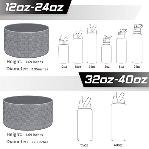 VIKIZUES Water Bottle Boot, Compatible with Hydro Flask and Others, Anti-Slip Bottom Silicone Sleeve Cover with Checkered Texture, Fits 32-40 oz Water Bottler, Grey