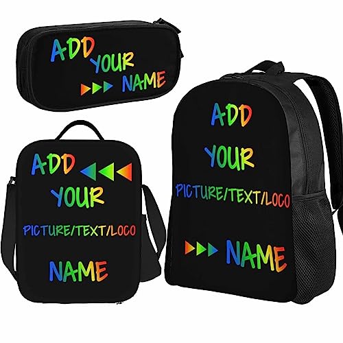 Nxwdwqa Custom Backpack with Your Name Text School Bag Customized Bookbag with Lunch Box And Pencil Case Set for Boys Girls
