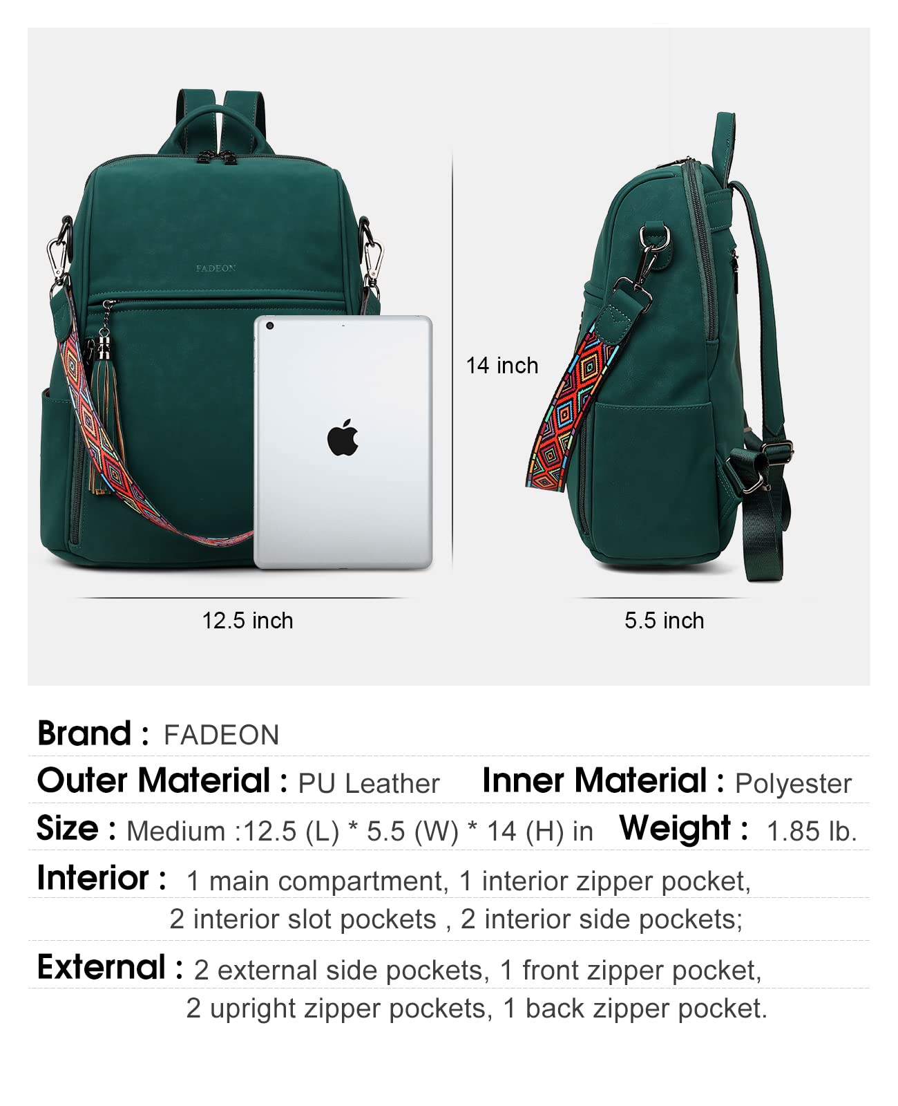 FADEON Leather Backpack Purse for Women Designer Ladies Shoulder Book Bag Fashion PU Convertible Travel Backpack Purses and Shoulder strap