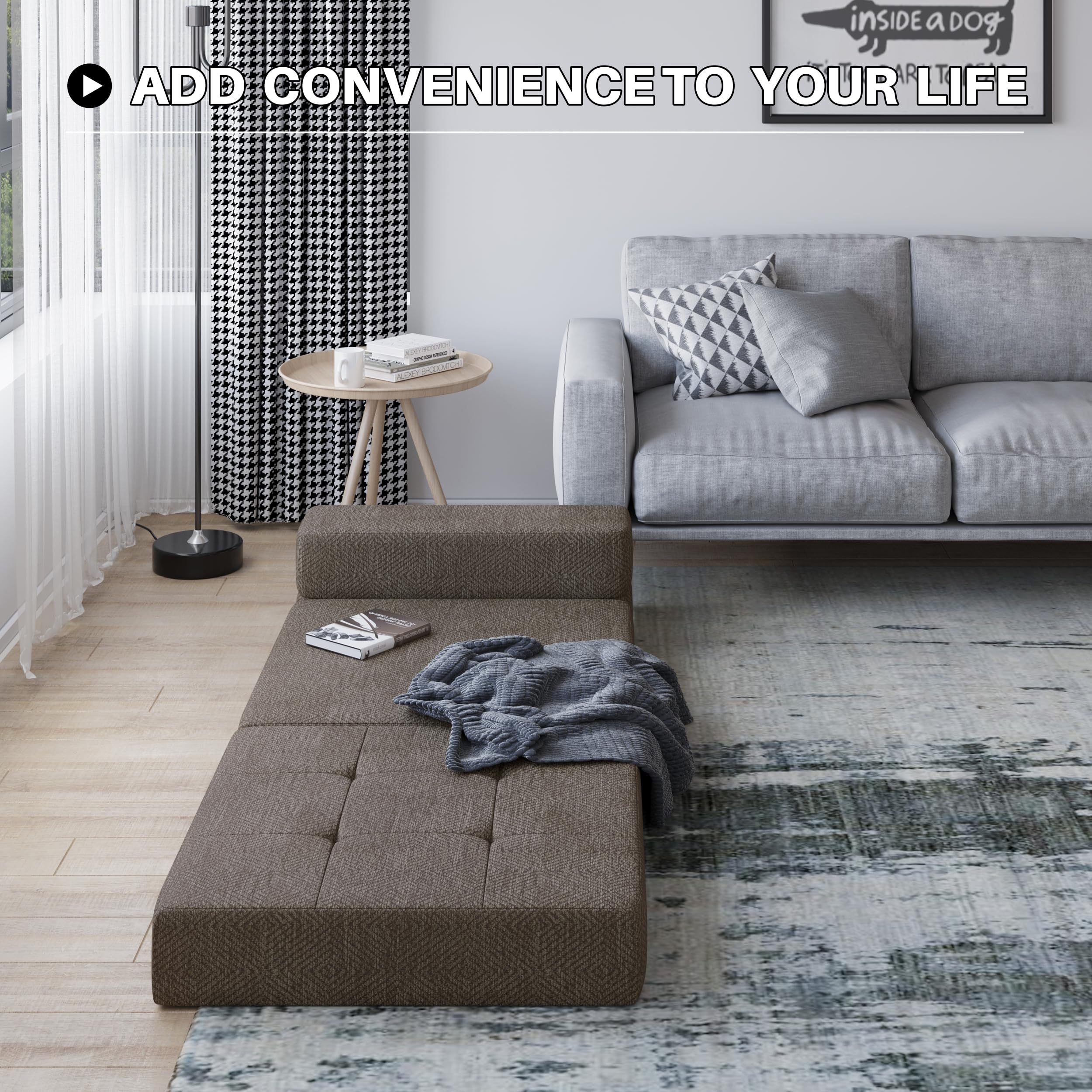 Youmumeub Convertible Sofa Bed, Floor Futon Sofa Bed with Memory Foam for Living Room & Apartment, Linen Fabric, Dark Gray