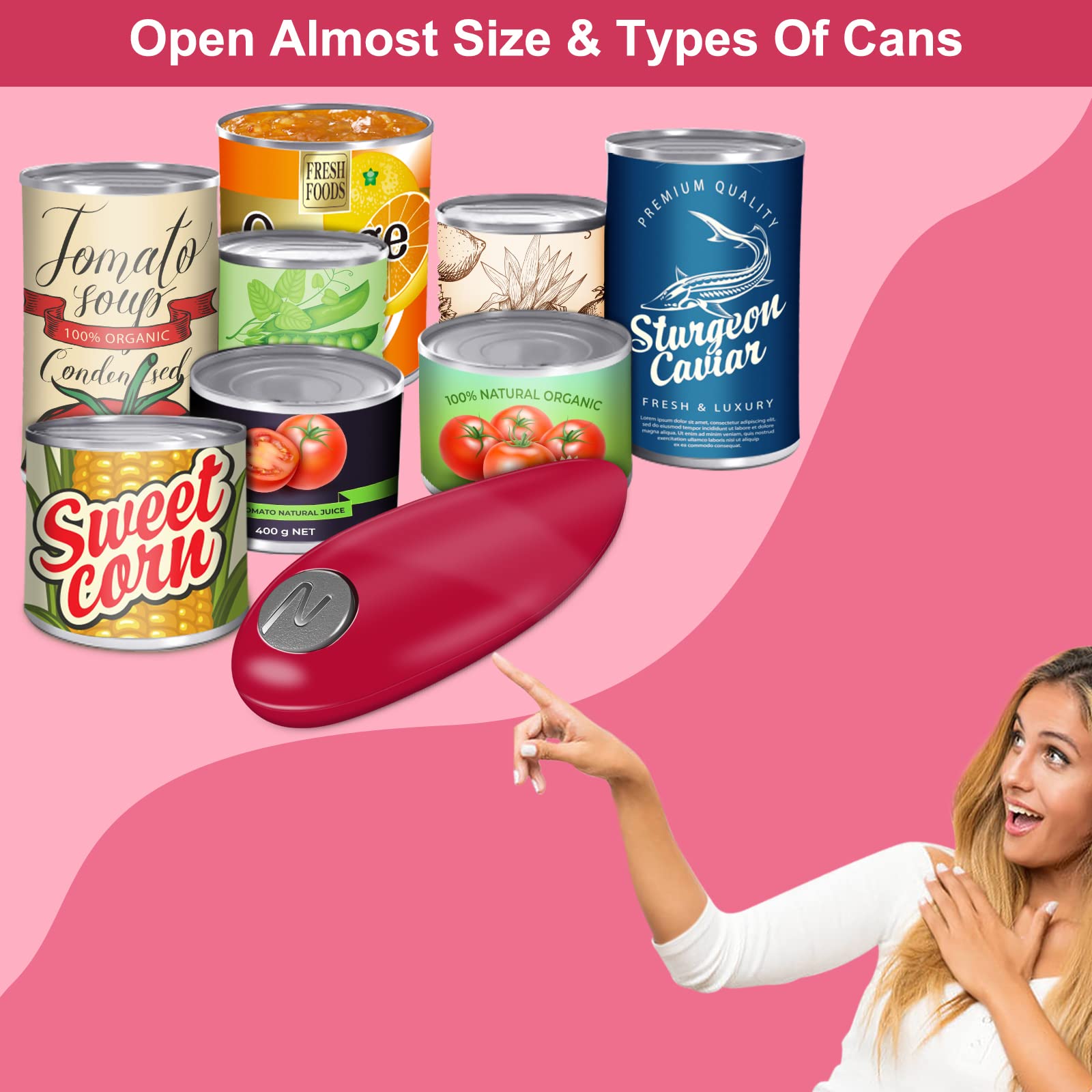 Electric Can Opener, Open Your Cans with A Simple Push of Button, Automatic Can Opener Without A Sharp Edge, Electric Can Openers For Kitchen Elderly Arthritis Patients, Handheld Can opener Electric