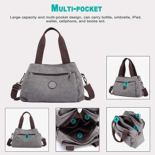 DOURR Hobo Handbags Canvas Crossbody Bag for Women, Multi Compartment Tote Purse Bags (Blue - Medium)