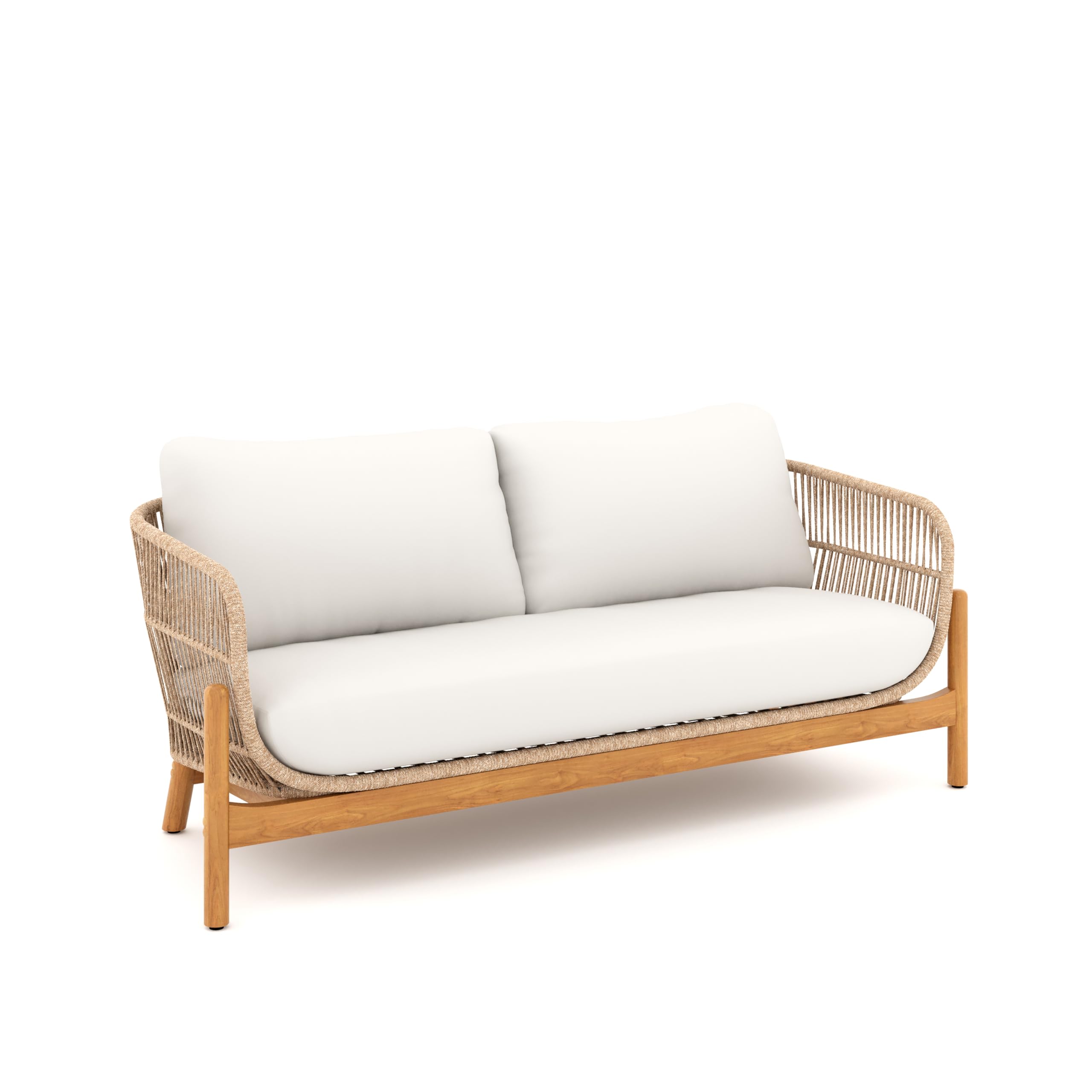 New Classic Furniture Solstice Wood Rope Patio Loveseat in Linen Beige