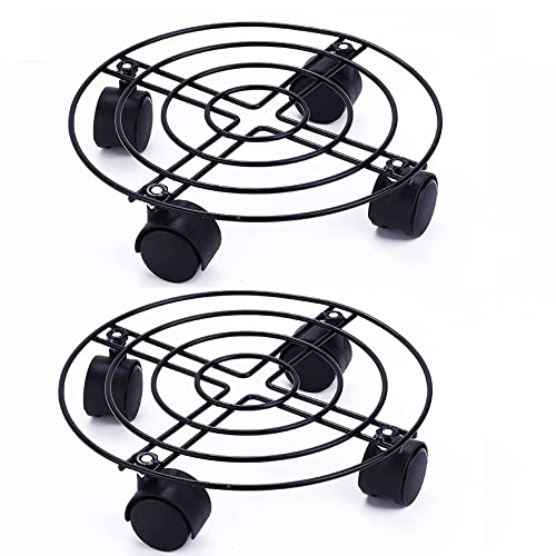 Plant Coaster with Wheels,Plant Roller Rolling Metal Plant CaddyØ 16'' x 2.36' Round Metal Flower top Caddy for Indoor and Outdoor, Home and Garden(2pcs)