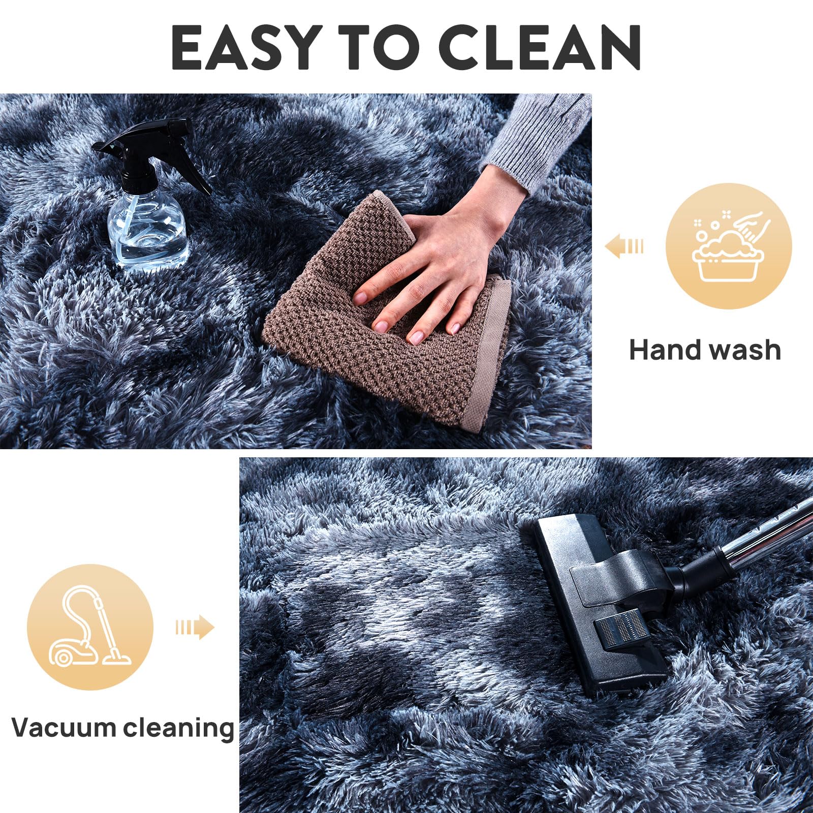 Isdook Anti-Skid Rectangular Fuzzy Rug Fluffy Rug for Living Room Non-Slip Shag Fuzzy Rug for Nursery Tie-Dyed Blue Grey Rectangle 4x6 Feet