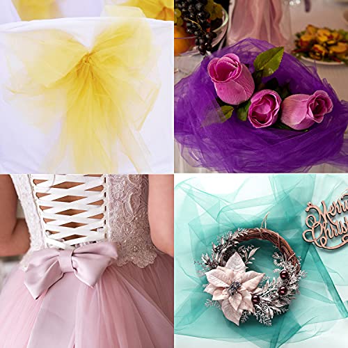 Tulle Rolls, 6 Inch Tulle Fabric Spool/Roll,Wedding Tulle Fabric Bolt Spool for Tutu Skirt Crafting Favors Pew Bow Party Decorations (6β x 100 Yards, White)