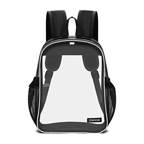 OSOCE Black Mini Clear Backpack Heavy Duty,Clear Bag Stadium Approved,PVC Transparent Clear Book Bag with Adjustable Shoulder Straps for Security Work Concert Festival Travel