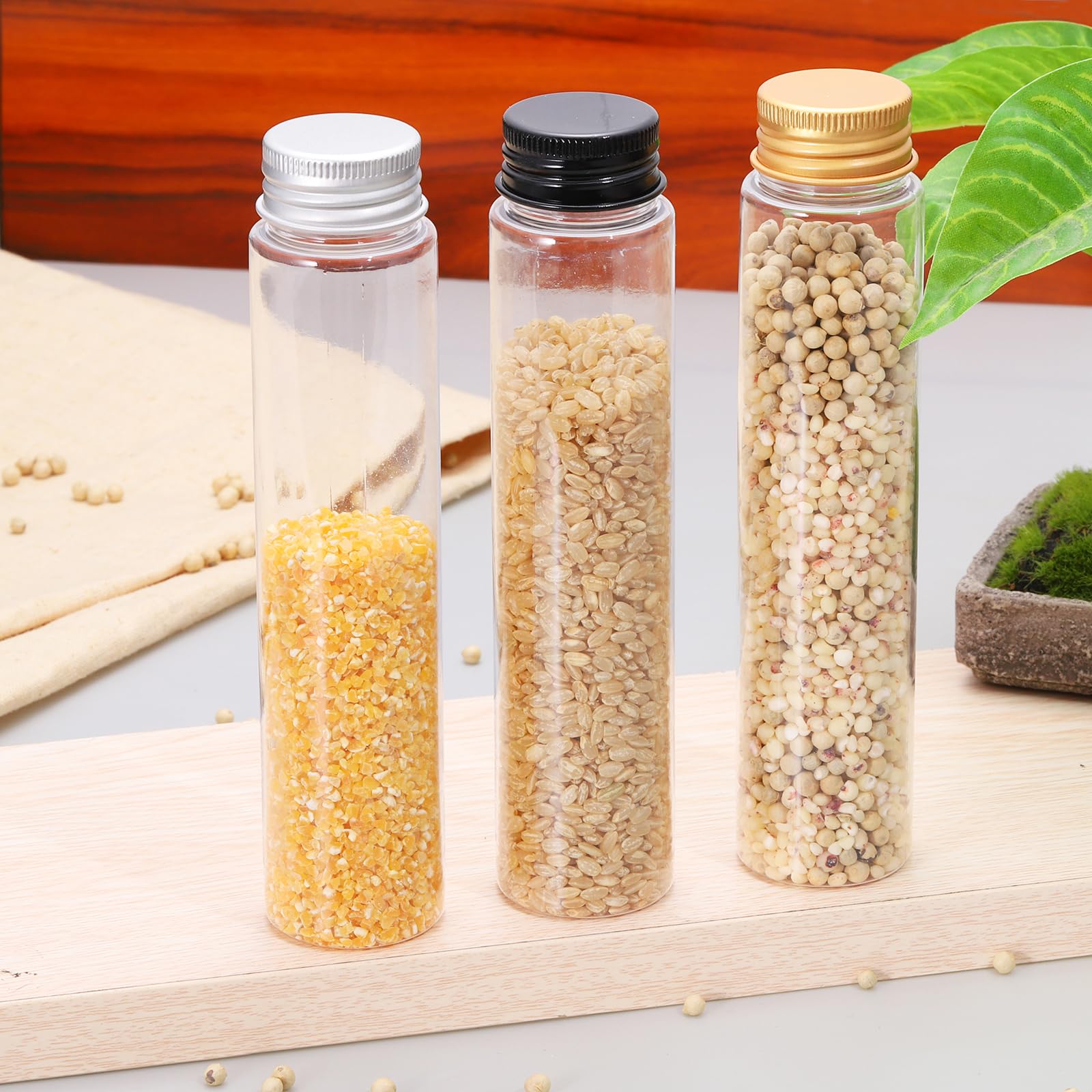PATIKIL 80ml Plastic Test Tubes with Screw Caps, 6Pcs 128x33mm Flat Bottom Tubes for Scientific Party Decoration Candy Bead Storage Bath Salt, Silver Tone