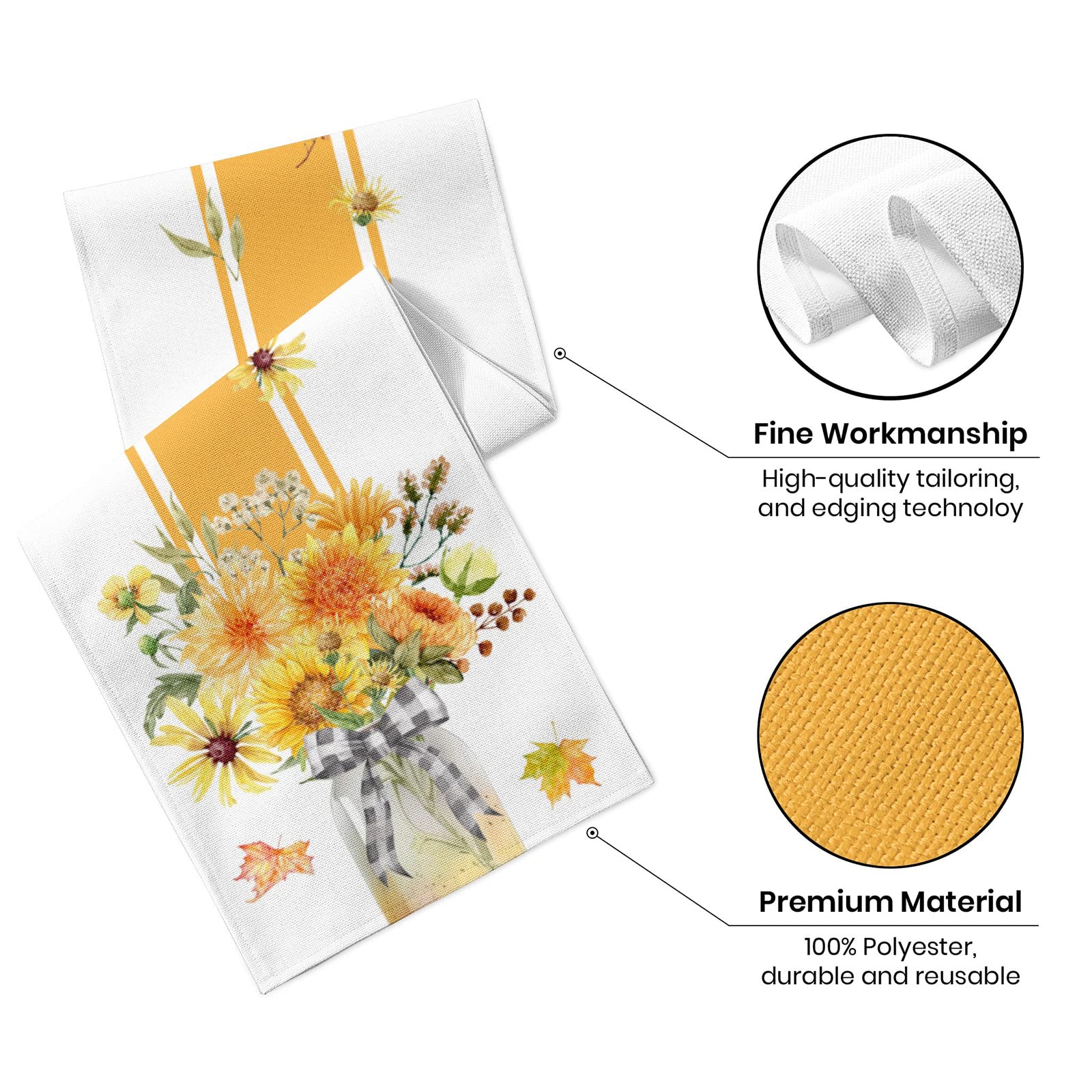 Fall Table Runner 72 Inches Long Autumn Florals Dining Fall Vase Decor Table Runner Farmhouse Indoor Fall Home Decorations