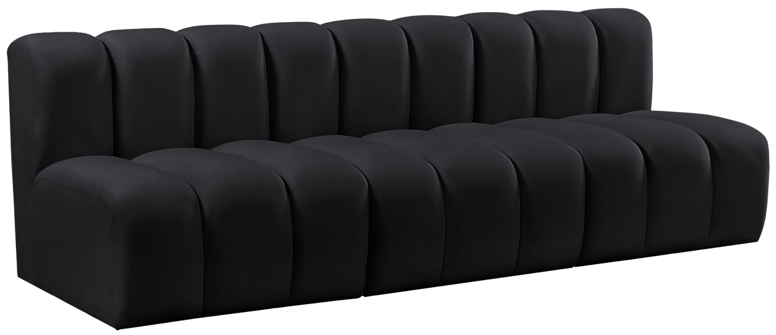 Meridian Furniture 103Black-S3F Arc Collection Modern | Contemporary Modular Sofa with Soft Black Velvet, Deep Channel Tufting, Modular Design, 89.5" W x 31" D x 30" H, Black