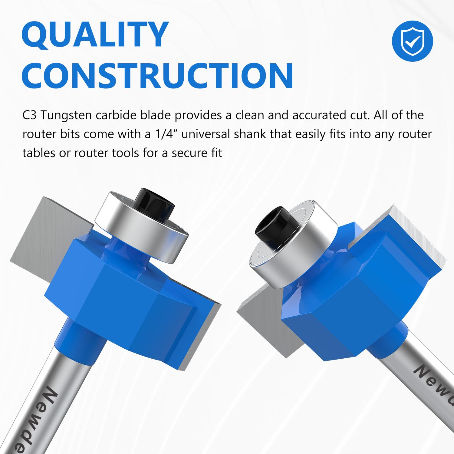 Newdeli Rabbet Router Bit Set 1/4 Inch Shank - 4Pcs Rabbeting Router Bits(1/8",1/4",3/8", 1/2" Height) with 6 Bearings Set (3/8", 1/2", 5/8", 3/4", 7/8", 1-1/8" Bearings) - Wood Biscuit Slot Cutters