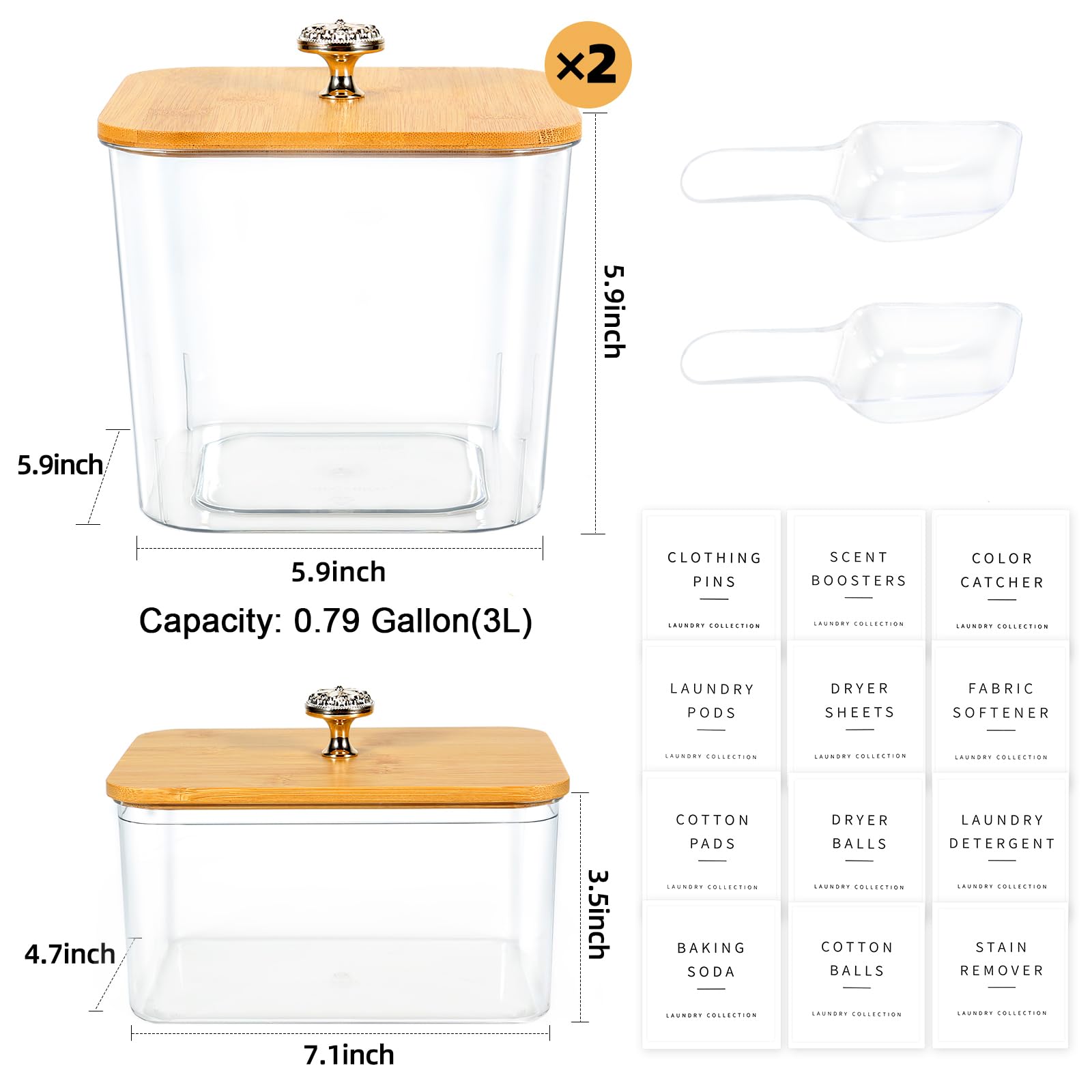 POLRAI 3 Pack Laundry Room Organization Storage Containers 2 Half Gallon Laundry Pod Containers and Dryer Sheet Holder with Lids and Labels for Laundry Detergent Laundry Pods Dry Sheet Organizing