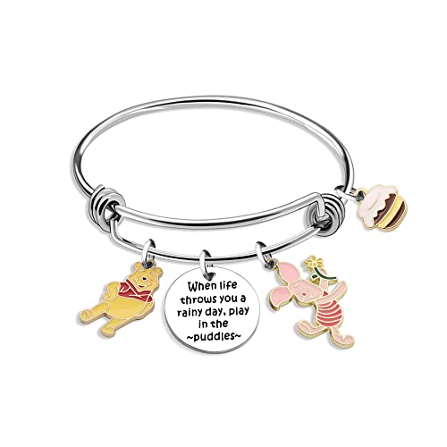 Women Girls Bracelet Inspirational Gift for Her Winnie The Pooh and Piglet Charm Bracelet Encouragement Bracelet for Birthday Christmas Gift (When Life)