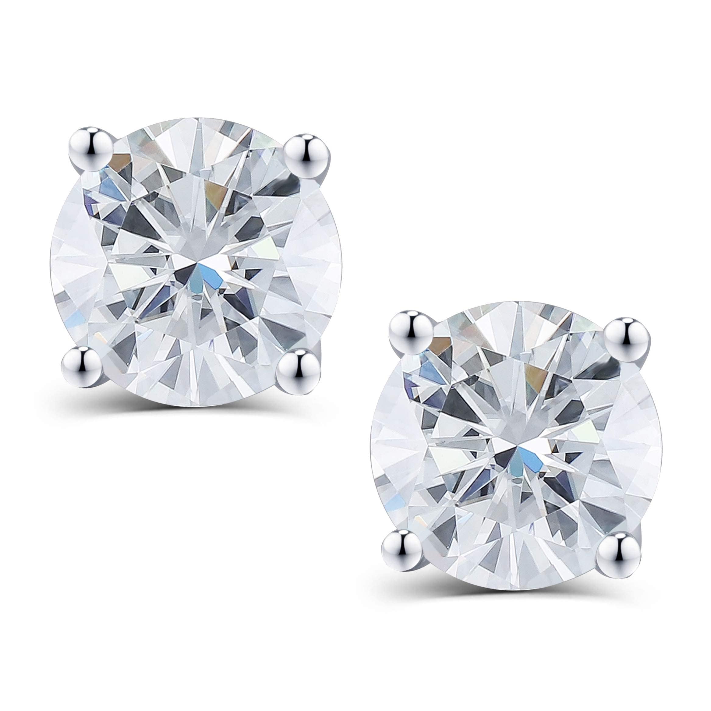 DovEggs 10K White Gold Post 2CTW 6.5MM Lab Grown Moissanite Stud Earrings Sterling Silver Push Back for Women (10K White Gold Posts)