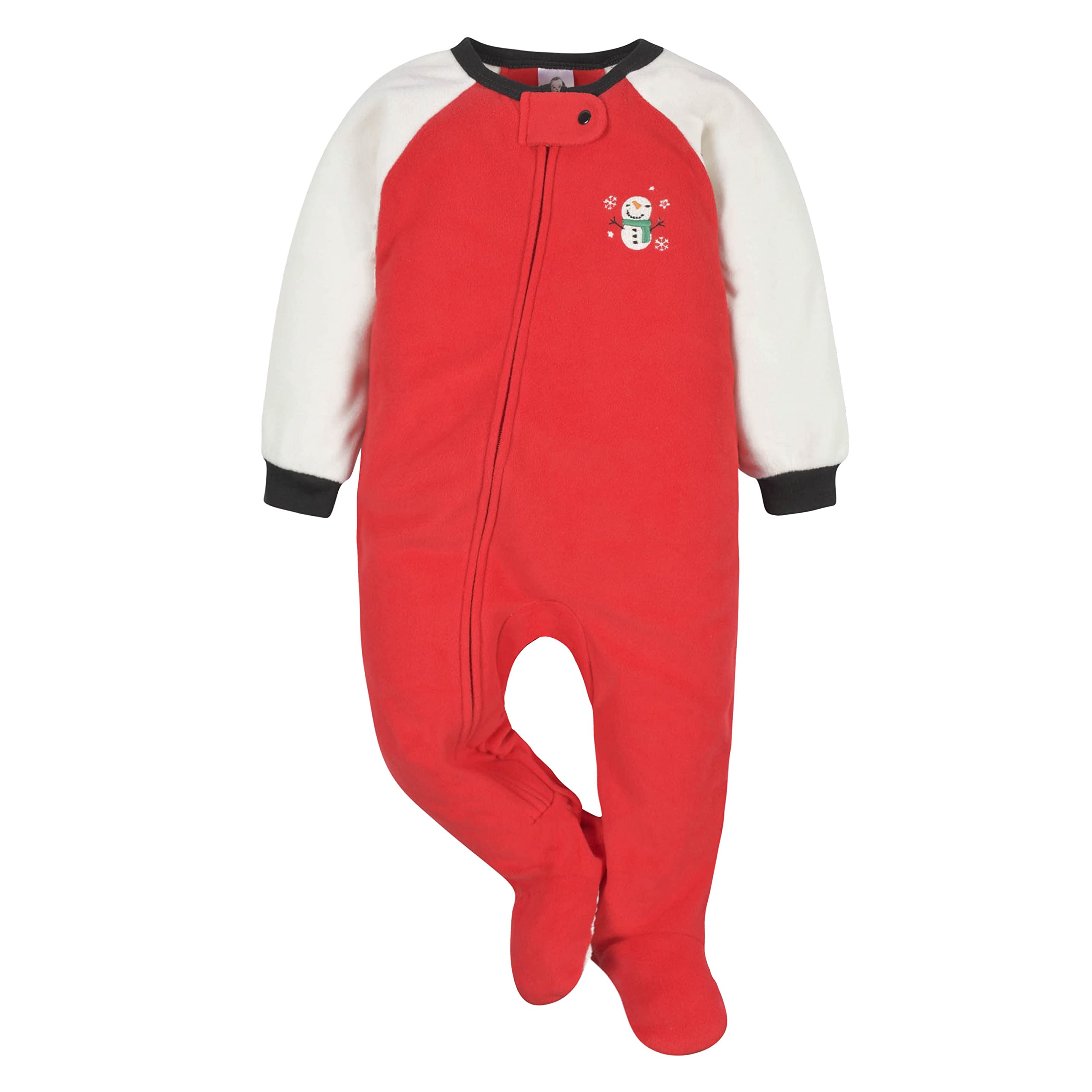 Gerber Unisex Baby Toddler Flame Resistant Fleece Footed Holiday Pajamas 2-Pack Red Black Snowman 18 Months