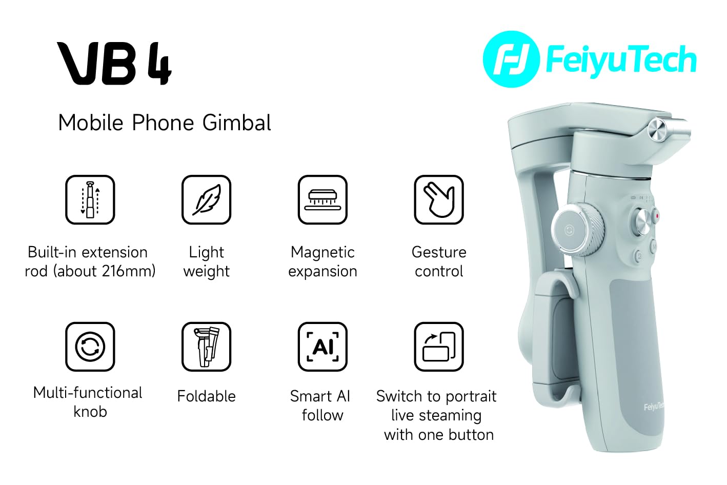 FeiyuTech Vimble 2S Smartphone Gimbal, 18cm Extendable Stabilizer Gimble for iPhone 12/Pro/Max and Android Phones Dolly Zoom Selfie-Stick Remote Control with FeiyuOn App (Vimble2S)