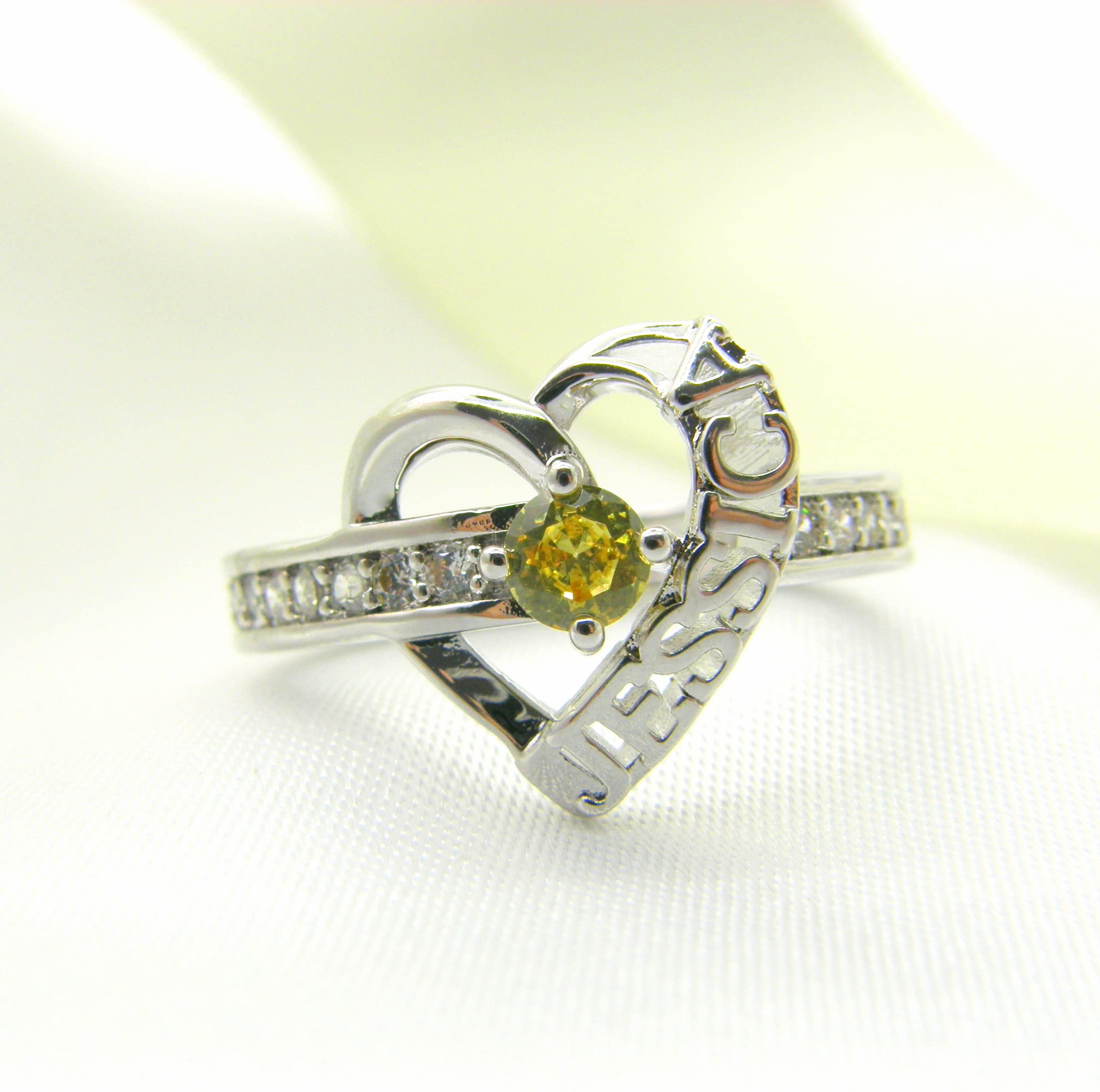 GLAMCARAT Sterling silver Heart Shaped personalized mothers ring with 1 birthstone engraved ring, customized ring, fine jewelry for women,initial engraving child names 1 stone name