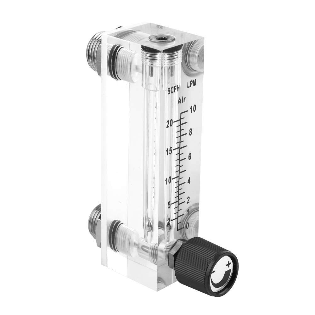 LZM-6T Flowmeter, Acrylic Plexiglass Adjustable Panel Type Gas Flowmeter 1~10LPM 1/4"BSP M18*1.5