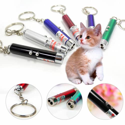 Mini Cat Toys Laser Pointer Pen Keychain Flashlight Funny Dog Stick Pet Lamp White Light LED Infrared Button Electronics Included (6 Color Mix Pack, 6 Color Mix)