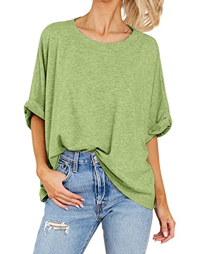 Women Oversized T-Shirt Summer Casual Short Sleeve Loose Tee Tops Light Green