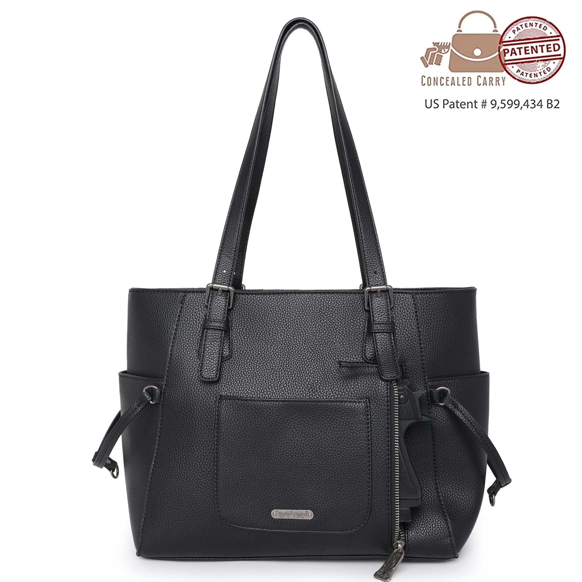 Hair on Hide Leather Large Totes Women's Purses and Handbags Concealed Carry Shoulder Purse with Studs Black Handbag TR132G-8317BK
