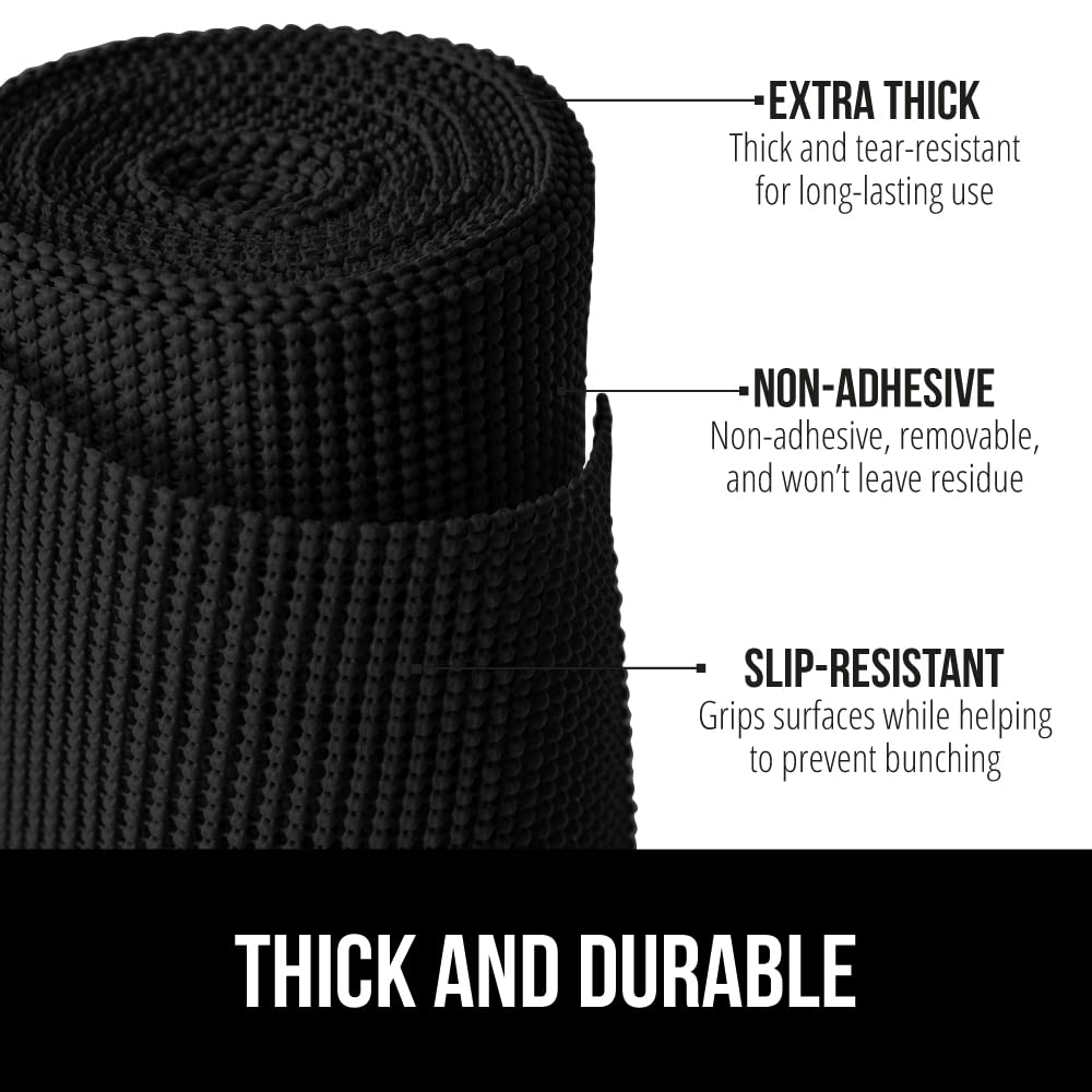 Gorilla Grip Drawer and Shelf Liner and Manual Hand Held Can Opener, Shelf Liner Size 12 In x 20 FT, Strong Grip, Large Lid Openers for Kitchen, Both in Black, 2 Item Bundle