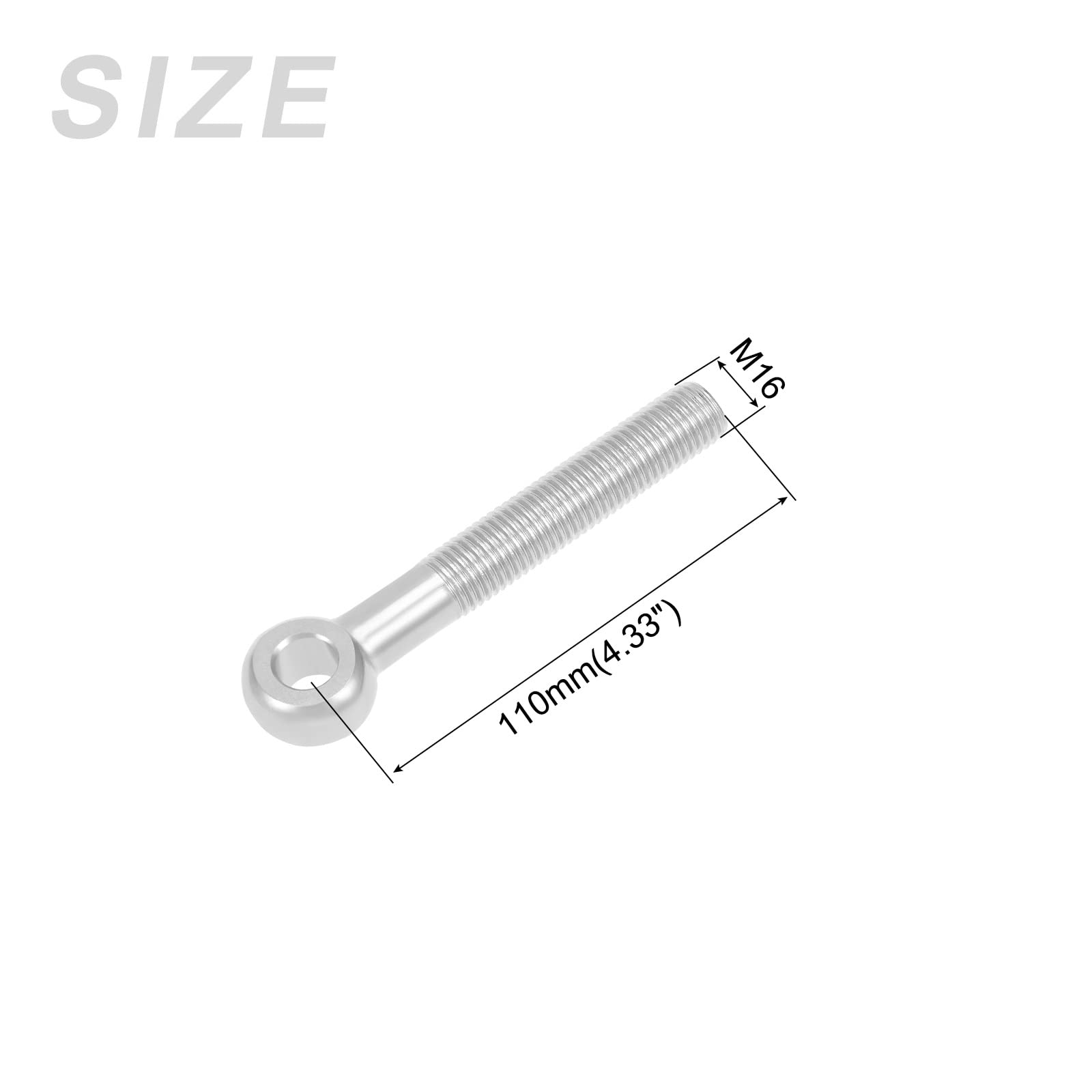 METALLIXITY Shoulder Swing Lifting Bolt (M16x110mm) 1Pcs, 304 Stainless Steel Eye Bolts - for Home Renovation, Pipeline Gate Valves Fasteners, Silver