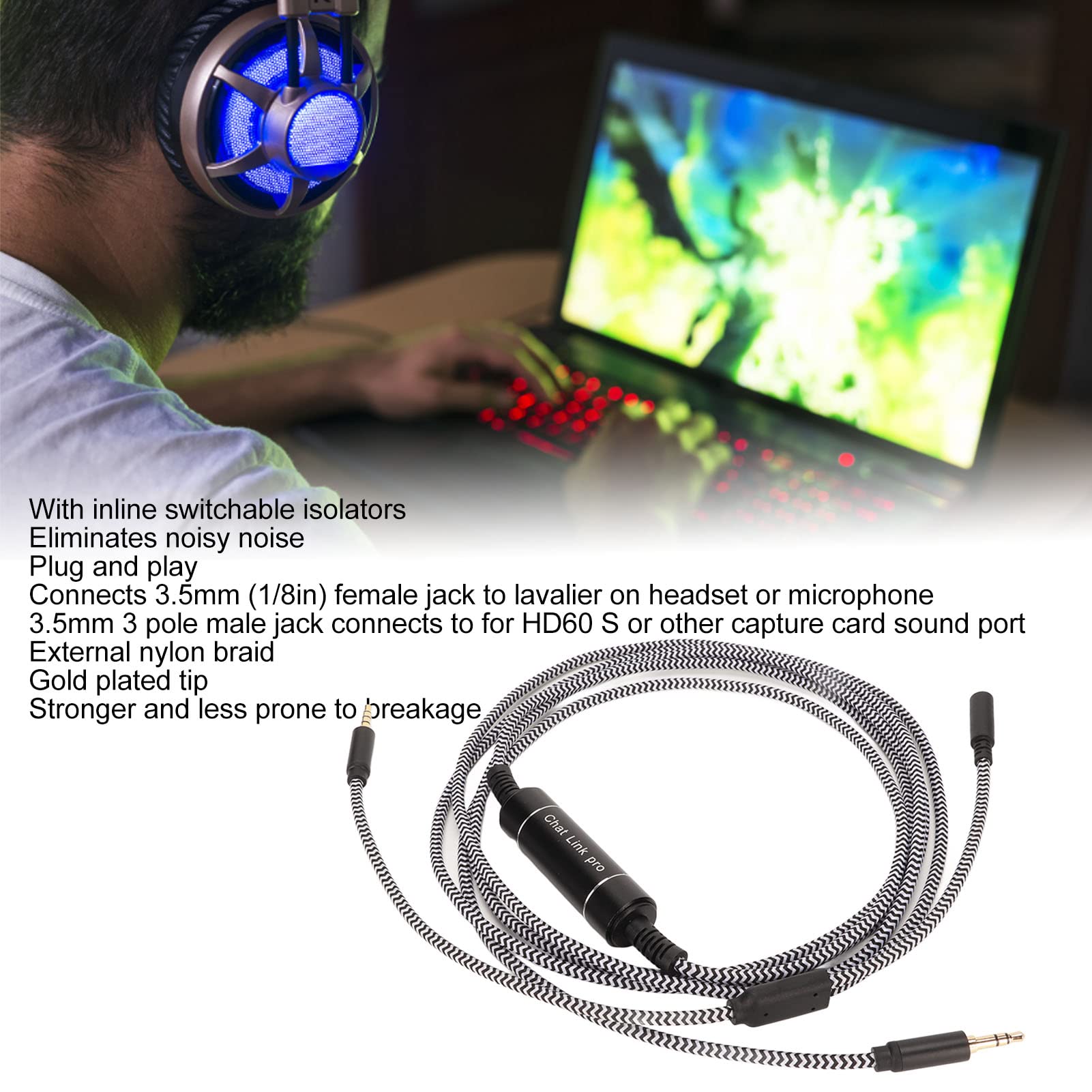 FOTABPYTI Chat Link Cable, Plug and Play Replacement Chat Link Cable Noise Cancellation for Game Card for HD60 X for HD60 S