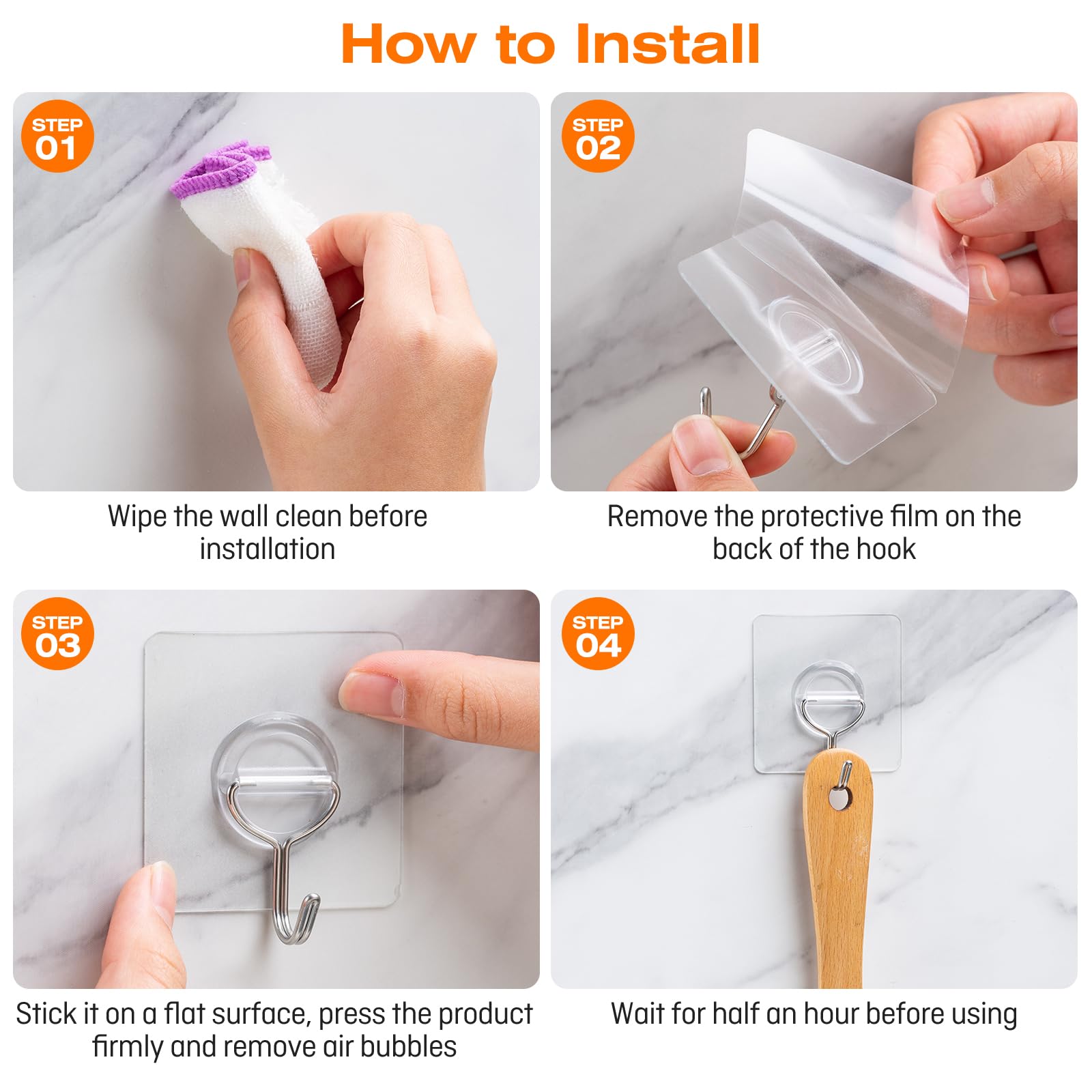 YSJNUS Adhesive Hooks Wall Hooks for Hanging Heavy Duty 22lb(Max), Waterproof and Rustproof Transparent Self Adhesive Hooks for Bathroom Kitchen Outdoor and Home Improvement -20 Pack