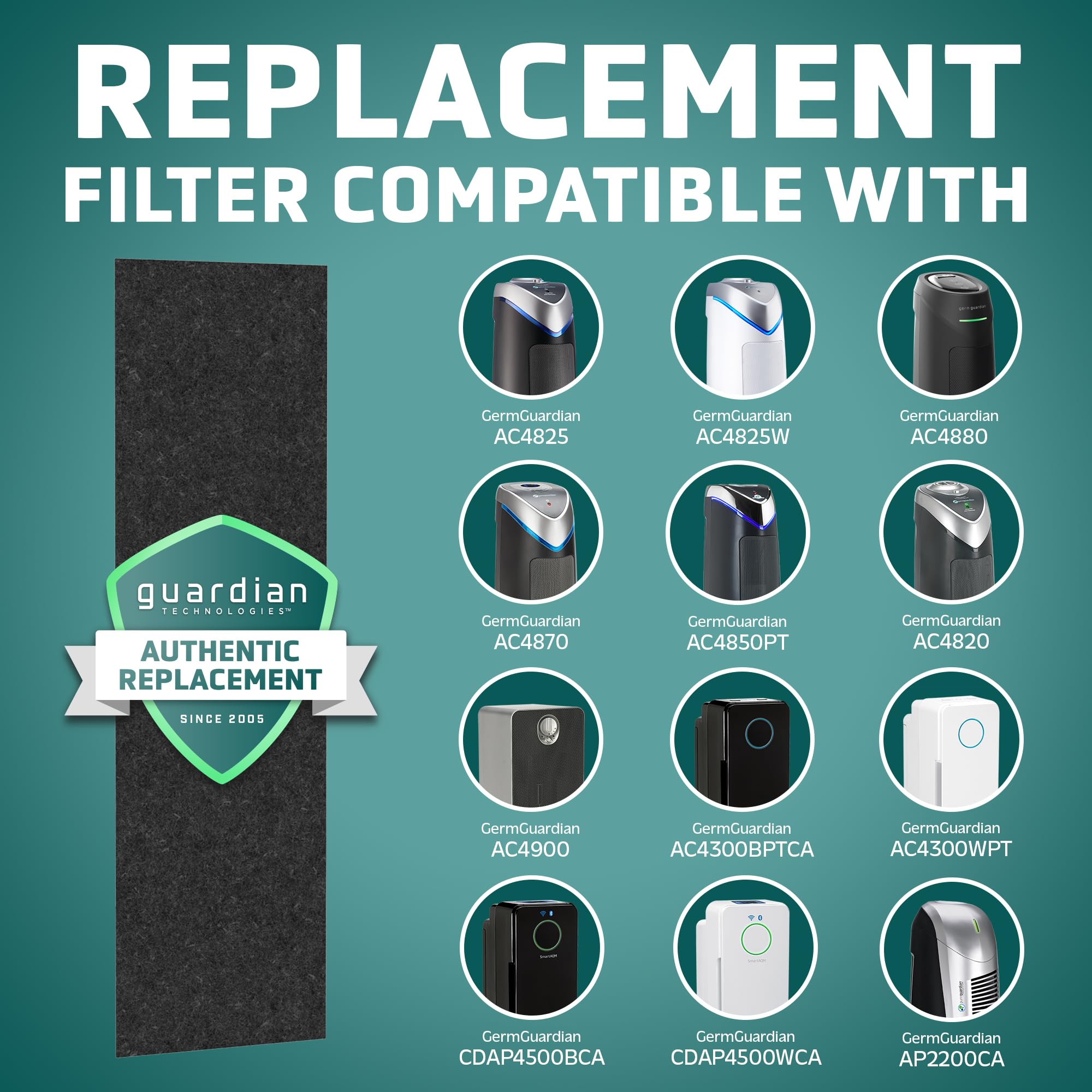 GermGuardian Genuine Carbon Air Purifier Replacement Filter for Air Purifier Models, AC4825, AC4900, AC4300, CDAP4500 and PureGuardian Model AP2200CA, 4-Pack, FLT22CB4