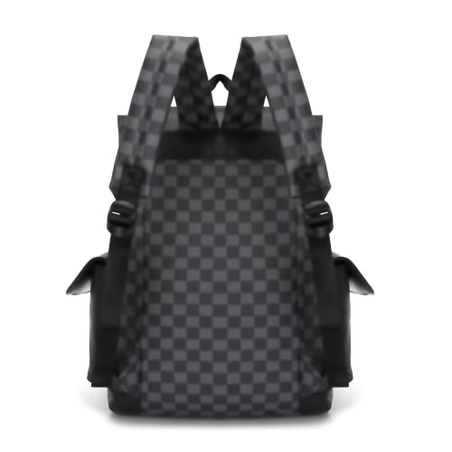 Teslawi Fashion PU leather schoolbag laptop bag leisure business travel multi-functional backpack, college schoolbag (Black)