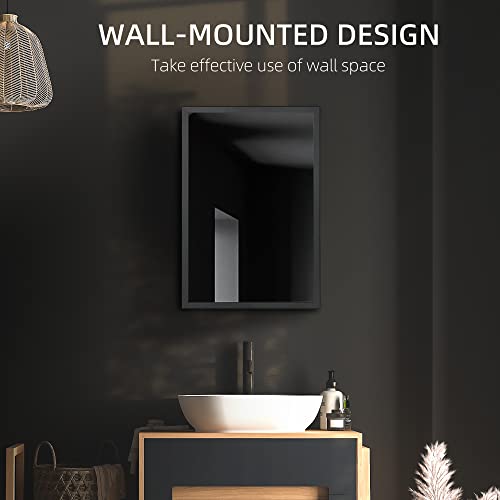 kleankin Wall-Mounted Medicine Cabinet with Mirror, Stainless Steel Bathroom Mirror Cabinet Wall Mounted with Storage Shelves for Living Room and Laundry Room, Black