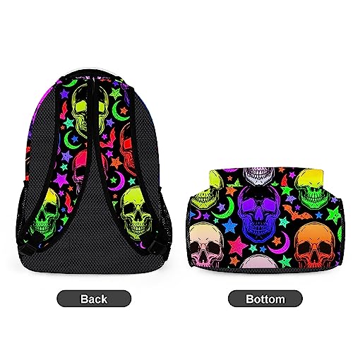 oallpu Colorful Skull Backpack, Stylish Shoulders Backpack Lightweight Durable Skull Daypack Cool Laptop Bag, 17inch Classic Backpack (Colorful Skull)