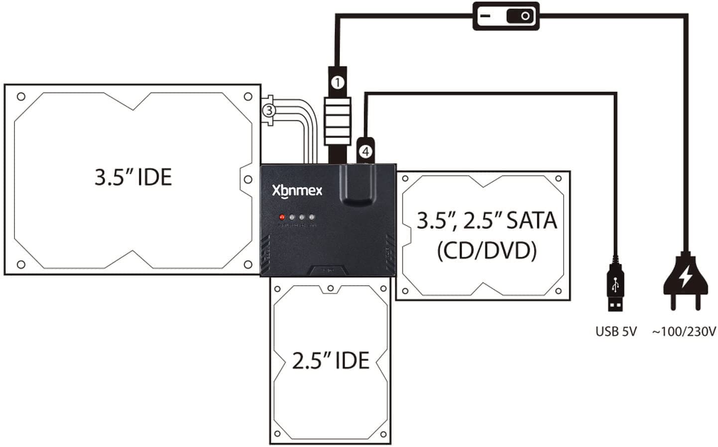 Xbnmex IDE SATA to USB 3.0 Cable USB to SATA or IDE Adapter Hard Drive Reader for 2.5"/3.5" Hard Drive Disk HDD with 12V 2A External AC Power Adapter