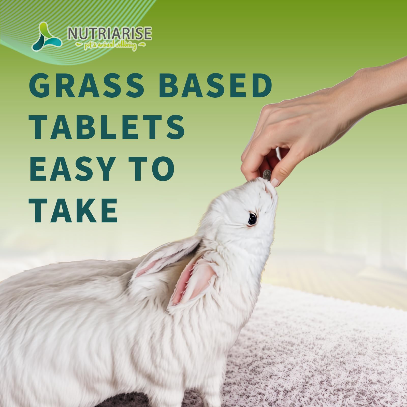 NUTRIARISE Digestive Support Grass-Based Supplement for Rabbit- High Fiber, Probiotics,Prevent GI Stasis, Promote Intestinal Motility and Minimize Intestinal Disease, 36 Tablets.