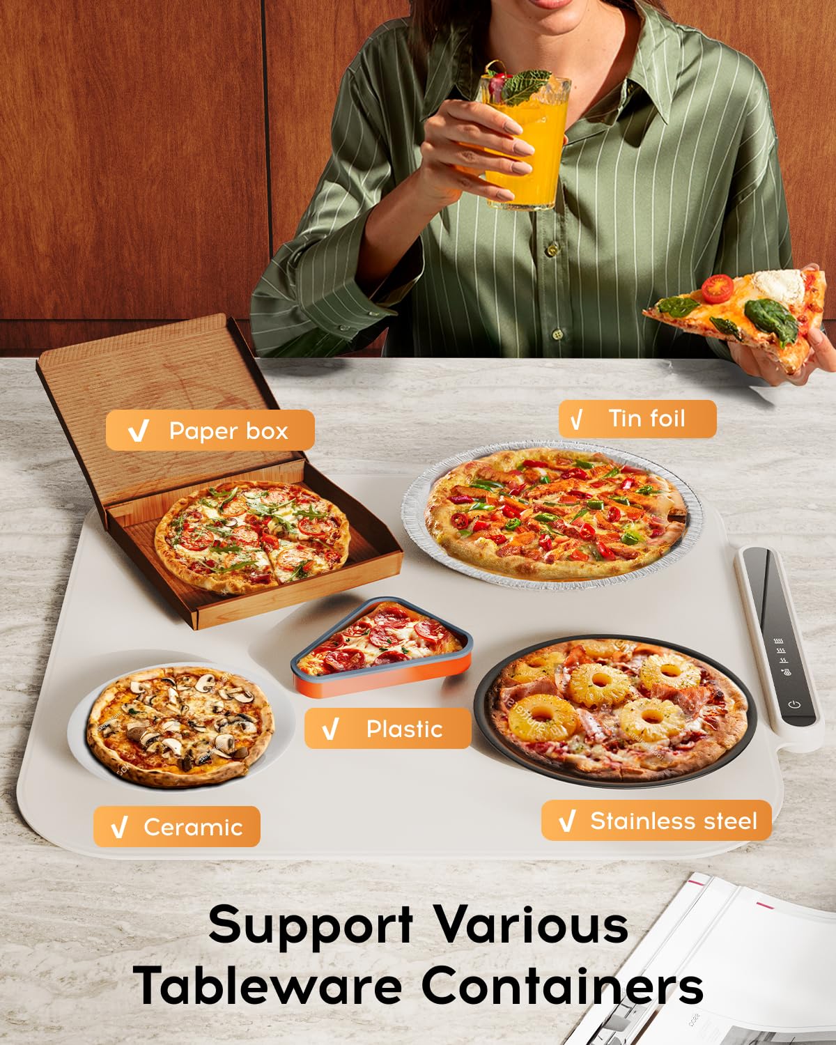 iTRUSOU Electric Warming Tray - Full Surface Heating,Rollable & Portable,Premium Silicone Nano-Material,3 Temperature Settings,Auto Shut-Off -Versatile Food Warmer for Pizza, Meals, and More