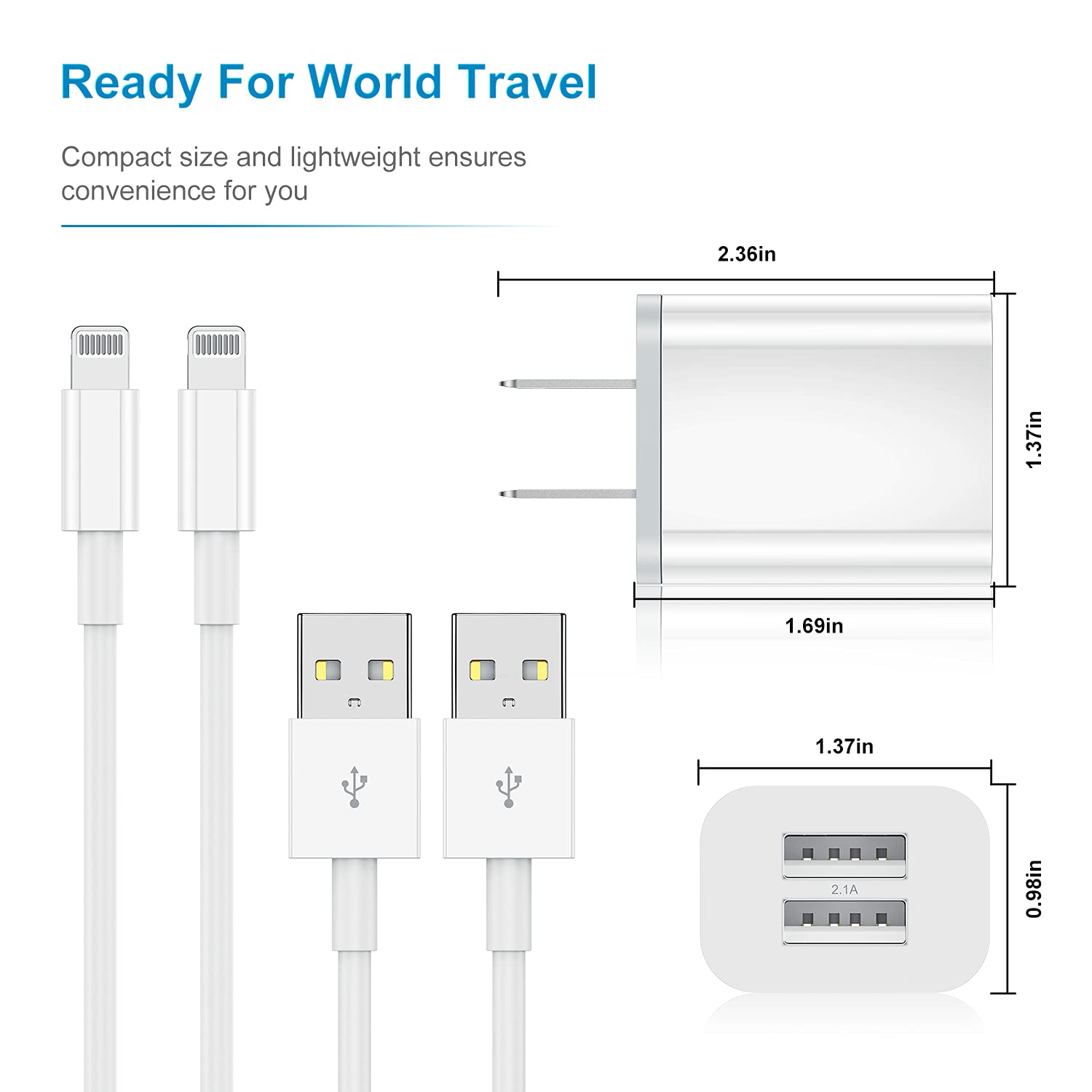 iPhone Charger with Wall Plug,[MFi Certified] 2Pack 3ft Lightning Cable and Dual USB Wall Charger Block Adapter,iPhone Charging Cord for Apple iPhone 13/12 Mini/11/XR/X/Xs Max/8/7/6s Plus/SE/5/iPad