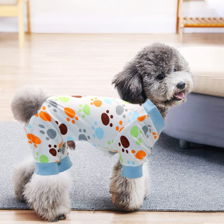 Rypet Small Dog Pajamas 2 Pack - Cute Cat Pajamas Onesie Soft Puppy Rompers Pet Jumpsuits Cozy Bodysuits for Small Dogs and Cats(Blue + Red)