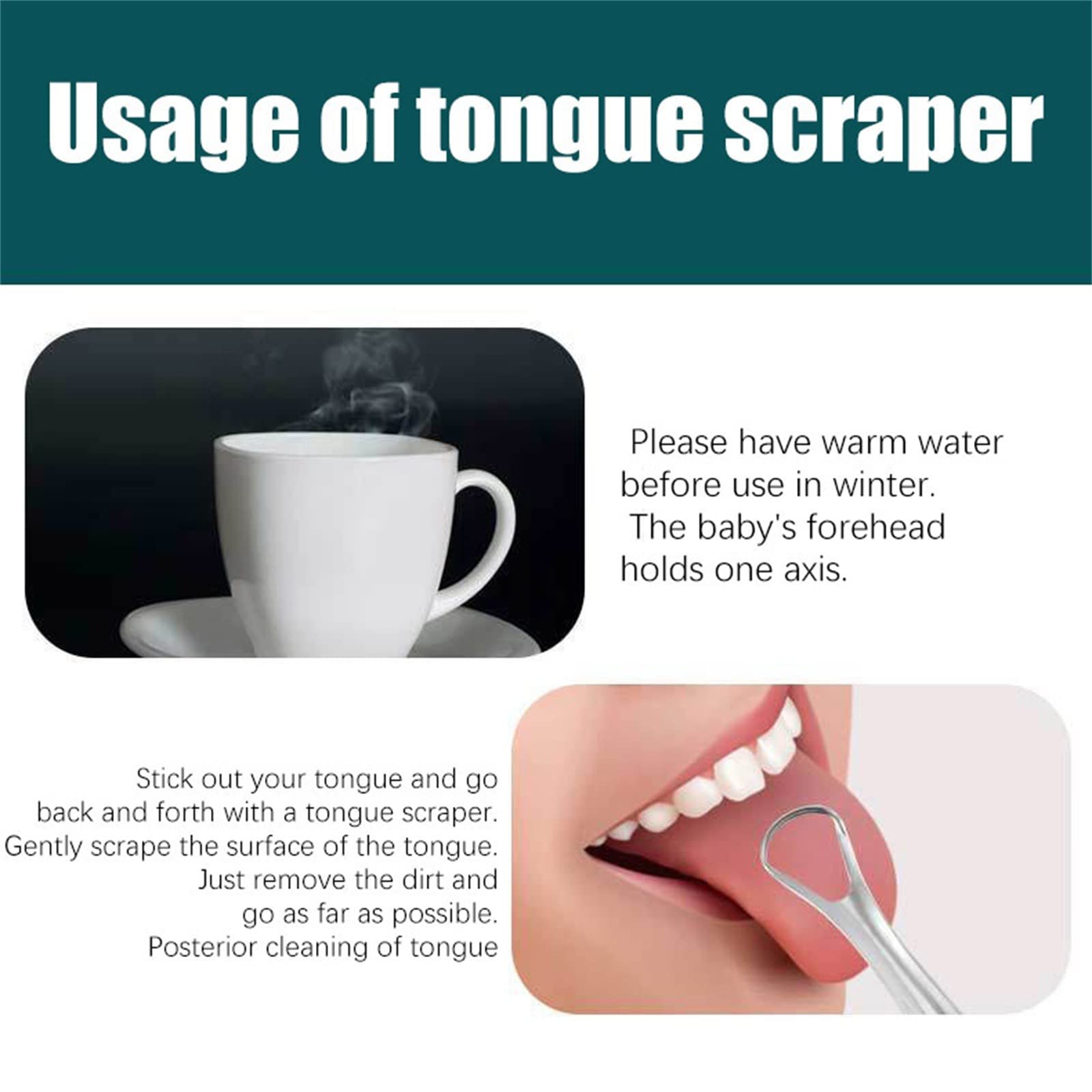 Tongue Scraper Cleaner, Stainless Steel Tongue Cleaner for Adults and Kids, Metal Scraper, 2 Pack (A)