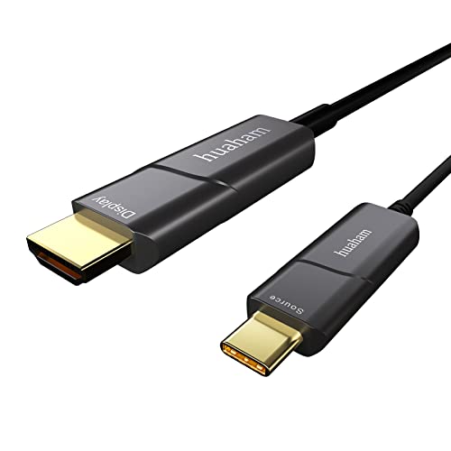 huaham Fiber Optic USB C to HDMI Cable 16.5ft, Type C to HDMI 2.0 Cable 4K@60Hz, Thunderbolt 3&4 Compatible with MacBook Pro/Air, Surface Go, Tablets, Laptops