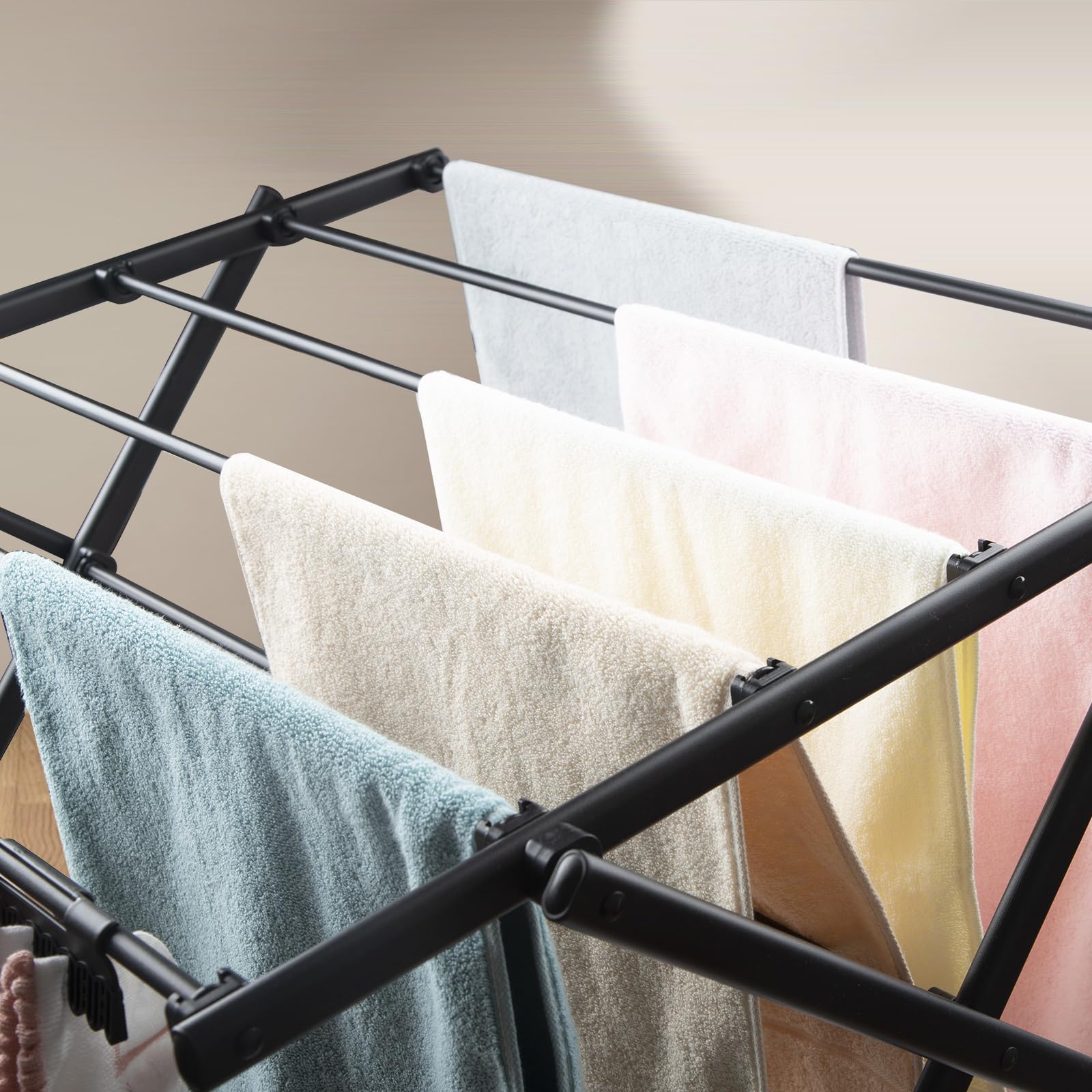 YUBELLES 3 Tiers Foldable Clothes Drying Rack, Vertical Laundry Rack Portable and Collapsible for Storage Indoor Outdoor,Pure Black