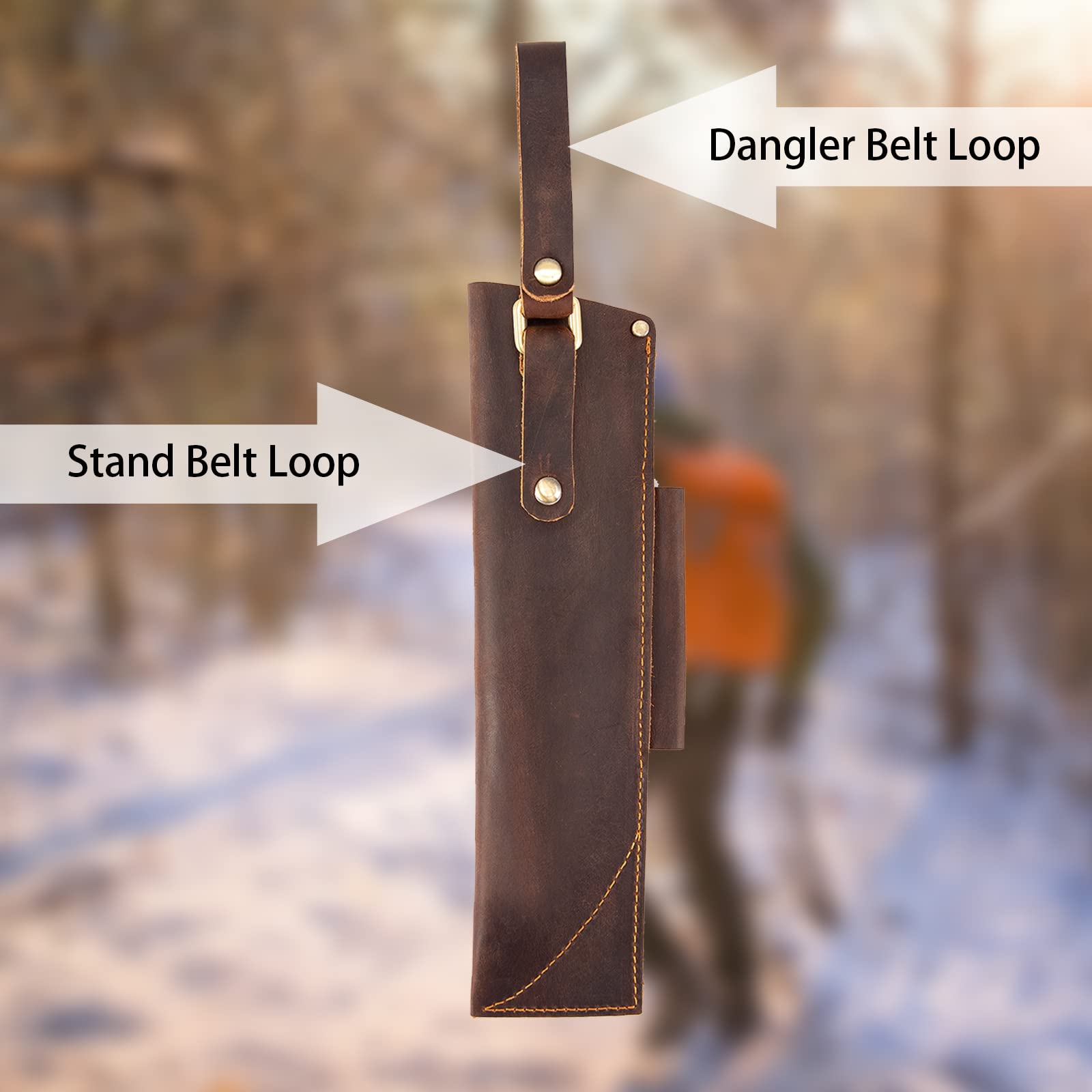 PBS Knife Sheath, Knife Sheath for Belt, Knife Holster with Belt Loop, Belt Knife Sheath for Fixed Blade Knife with Fire Starter, EDC Leather Sheath for Hiking, Hunting, Survival and Camping