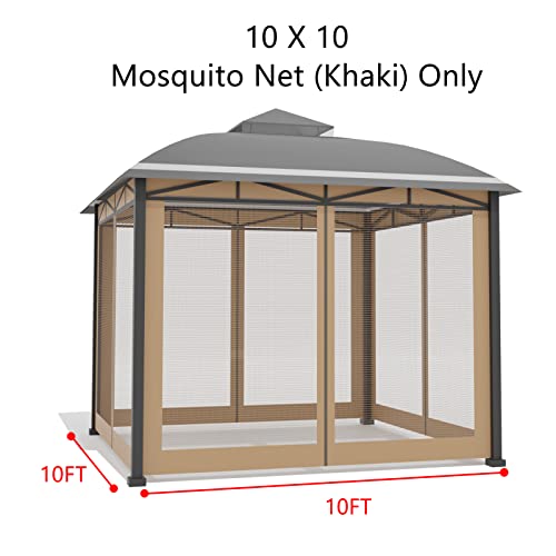 Tumjay Gazebo Universal Replacement Mosquito Netting 10’x10’ Garden Gazebo Netting Outdoor Canopy Mesh Patio Screen Sidewalls with Zipper(Mosquito Net Only,Khaki)