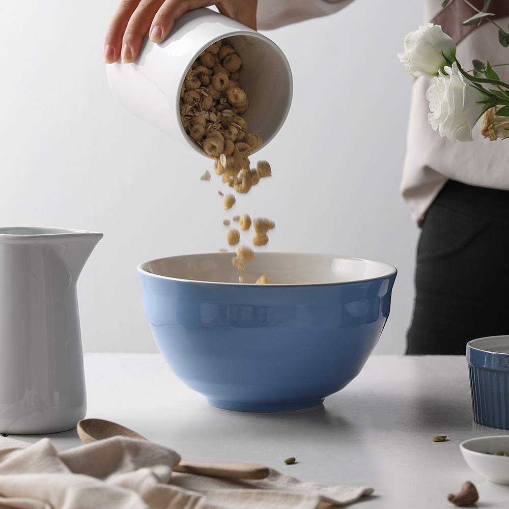 DOWAN Mixing bowls, 4.25/2/0.5 Qt Ceramic Mixing Bowls for Kitchen, Large Salad Serving Bowls, Nesting Mixing Bowls Set, Microwave Safe, Blue
