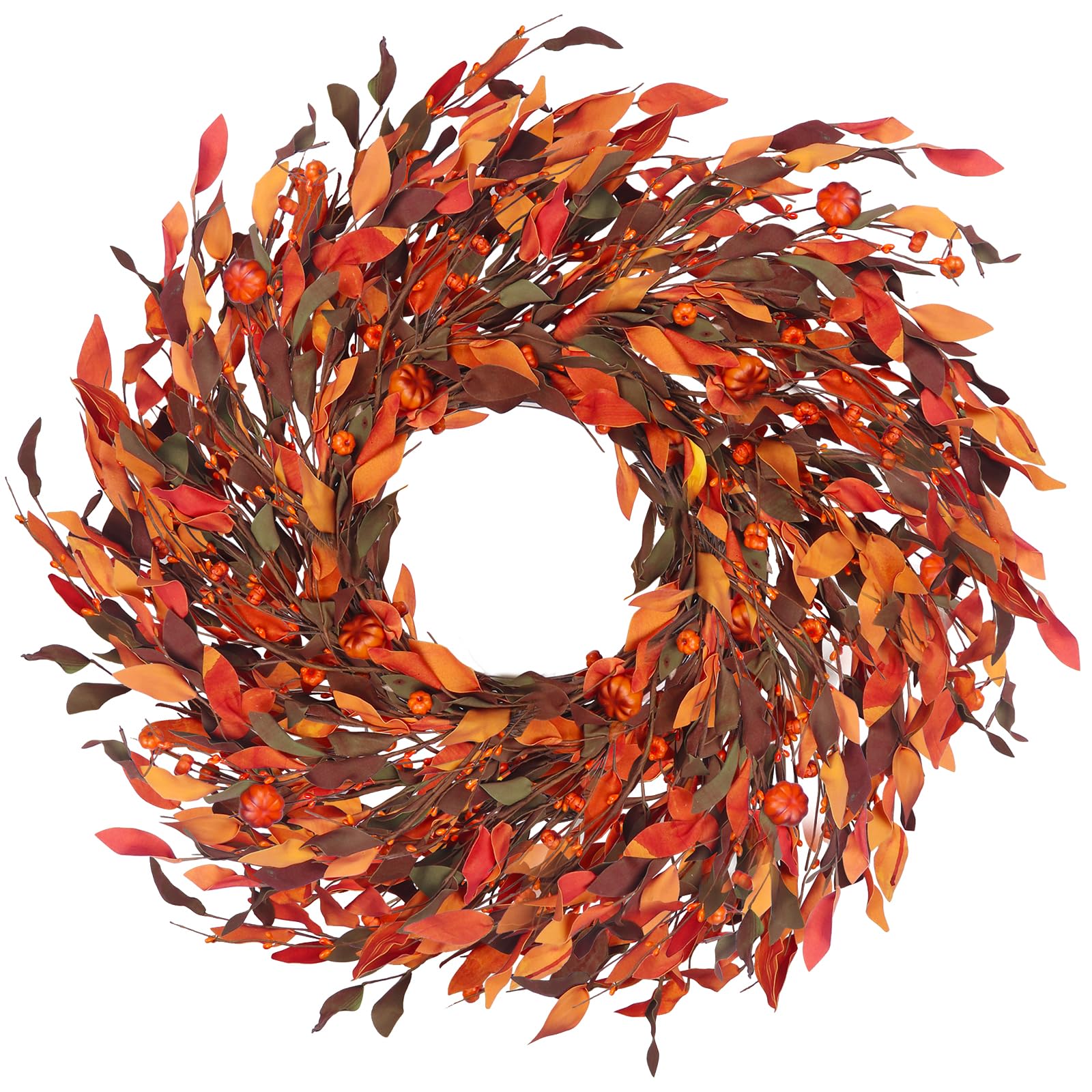 Kmise Fall Wreaths for Front Door with Pumpkin & Fall Leaves - 25" Thanksgiving Harvest Front Door Wreath Decor, Farmhouse Outdoor Fall Wreath, Large Autumn Wreaths for Outside/Indoor