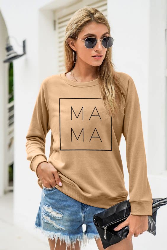 EGELEXY Mama Sweatshirt Women Funny Letter Print Mom Life Blouse Tops Casual Long Sleeve Pullover Tees White