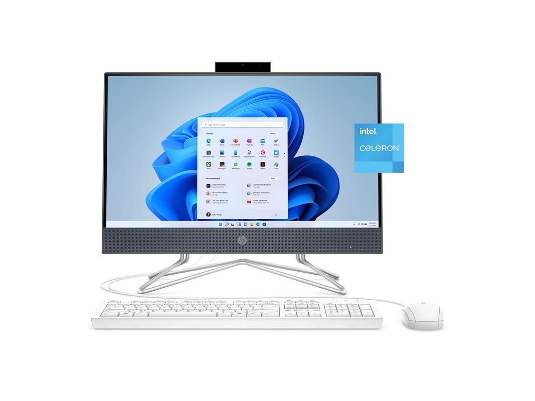 HP 2022 21.5" FHD IPS ZBD 250 nits All in ONE Desktop, Intel Celeron G5900T Processor, 16GB RAM, 512GB PCIe SSD, Intel UHD Graphics 630, HD Webcam, DVD-Writer, HDMI, Windows 11, Blue, 32GB USB Card