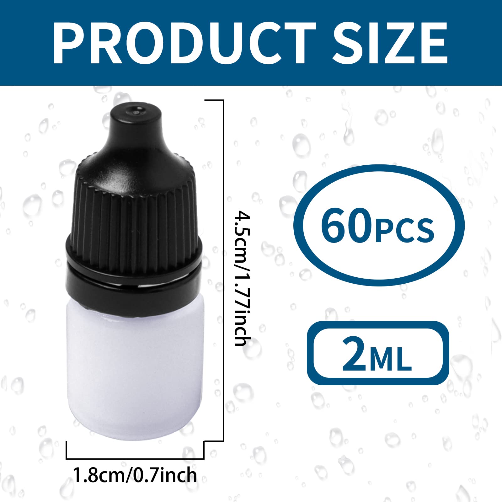 Ira Pollitt 60PCS 2ml Plastic Empty Dropper Bottles Squeezable Eyedrops Dropping Bottle Liquid Dropper with Black Cap for Home and Travel