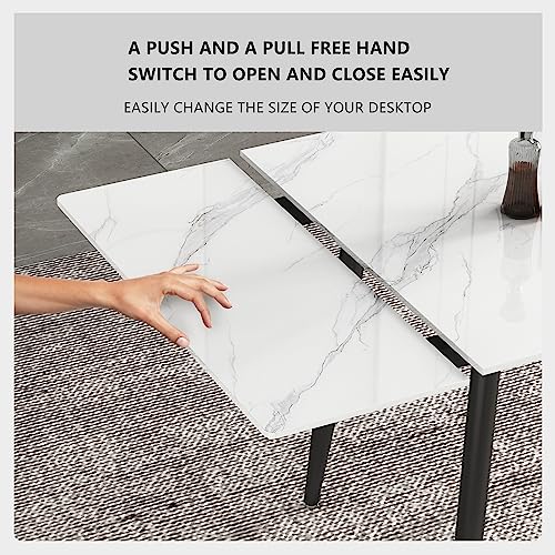 Luck Live 62.9'' to 94.4'' Extendable Dining Tables for 4 to 8 - New sintered Stone Material Rectangle Dining Table -High Hardness,White, Easy