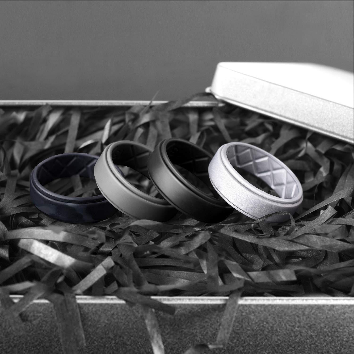 Egnaro Silicone Rings Mens, Breathable Mens Rubber Wedding Bands for Crossfit Workout,8mm Wide - 2.5mm Thick